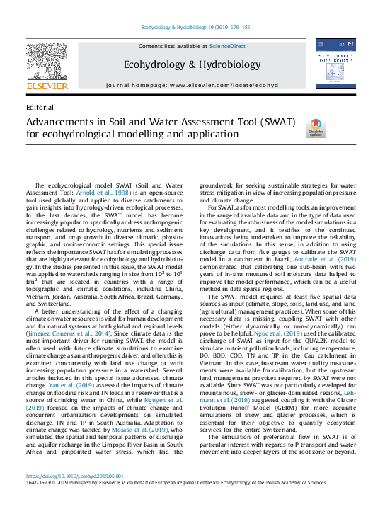 (PDF) Advancements in Soil and Water Assessment Tool (SWAT) for ecohydrological modelling and ...
