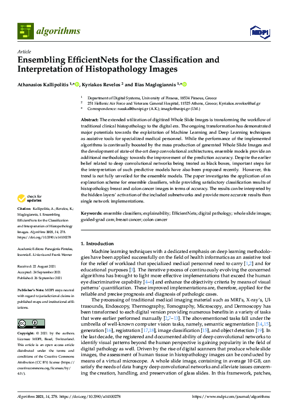 (PDF) Ensembling EfficientNets for the Classification and Interpretation of Histopathology Images