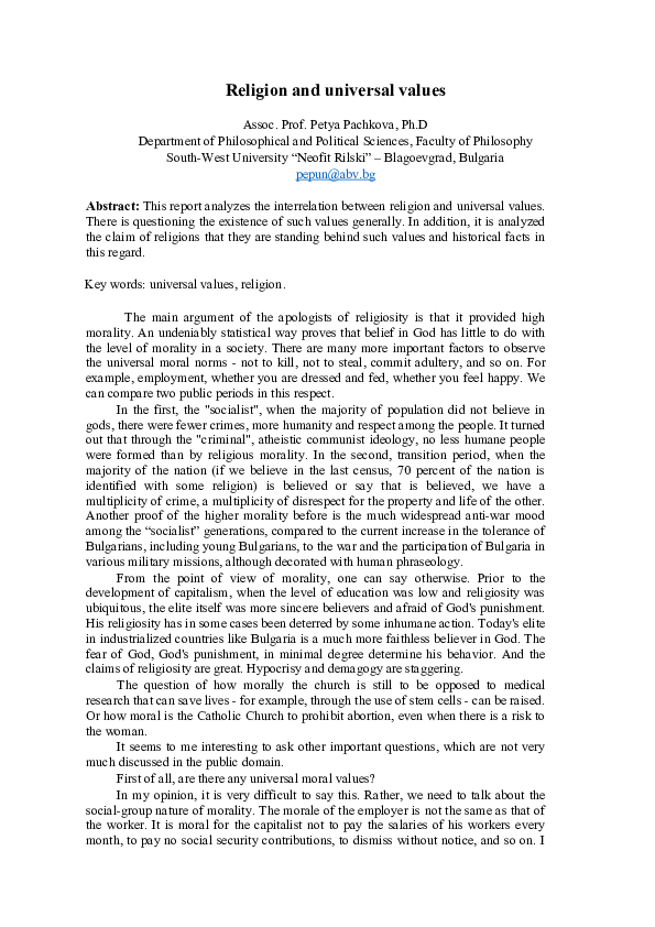 (DOC) Religion and universal values