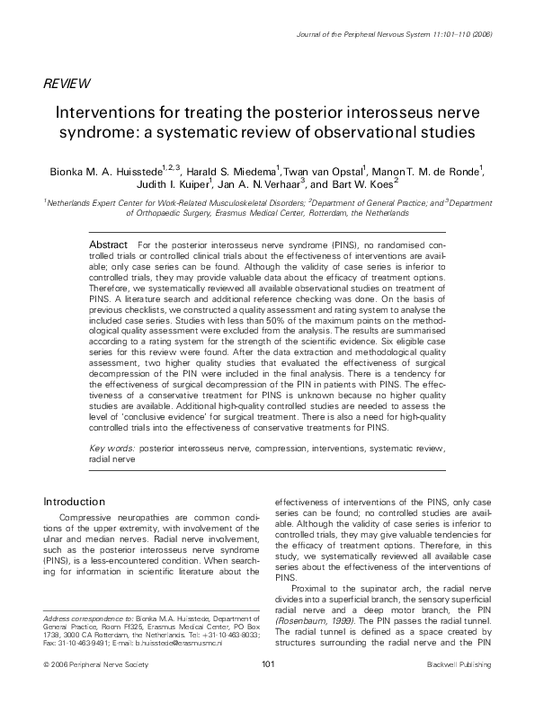 (PDF) Interventions for treating the posterior interosseus nerve syndrome: a systematic review ...