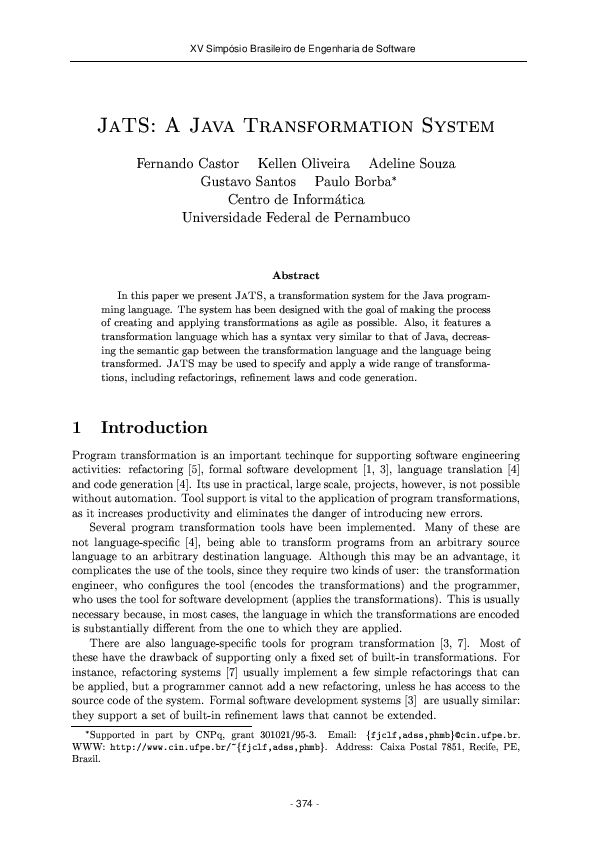 (PDF) JATS: A Java Transformation System