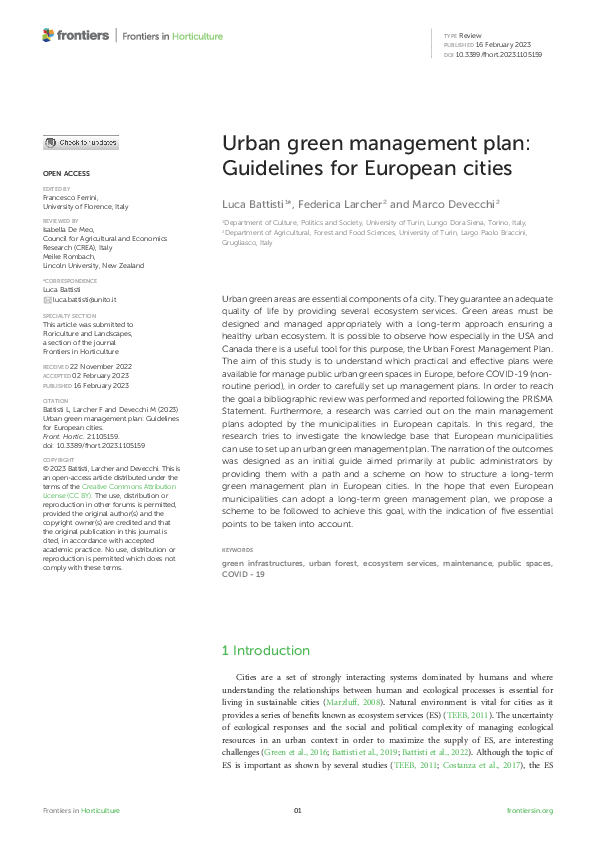 (PDF) Urban green management plan: Guidelines for European cities