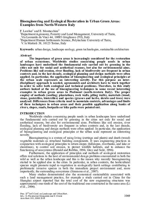 (PDF) Bioengineering and ecological restoration in urban waterways ...