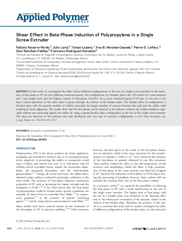 (PDF) Shear effect in beta-phase induction of polypropylene in a single ...