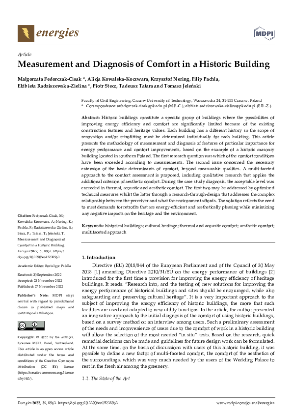 (PDF) Measurement and Diagnosis of Comfort in a Historic Building