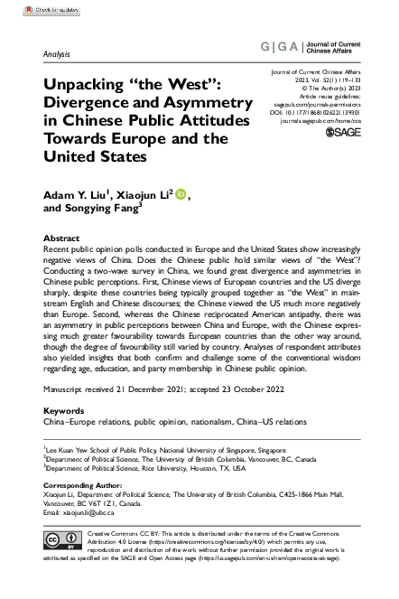 (PDF) Unpacking "the West": Divergence and Asymmetry in Chinese Public Attitudes Towards Europe ...