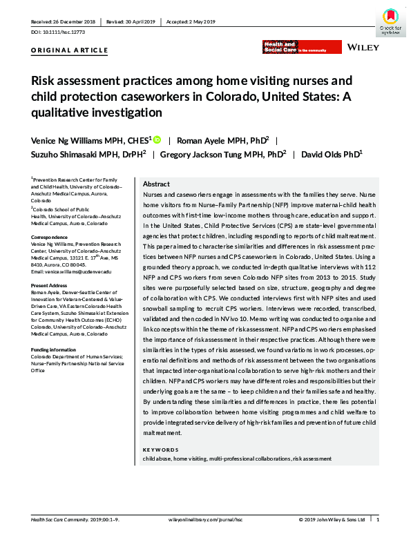 (PDF) Risk assessment practices among home visiting nurses and child ...