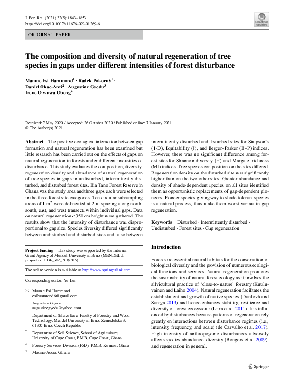 (PDF) The composition and diversity of natural regeneration of tree species in gaps under ...