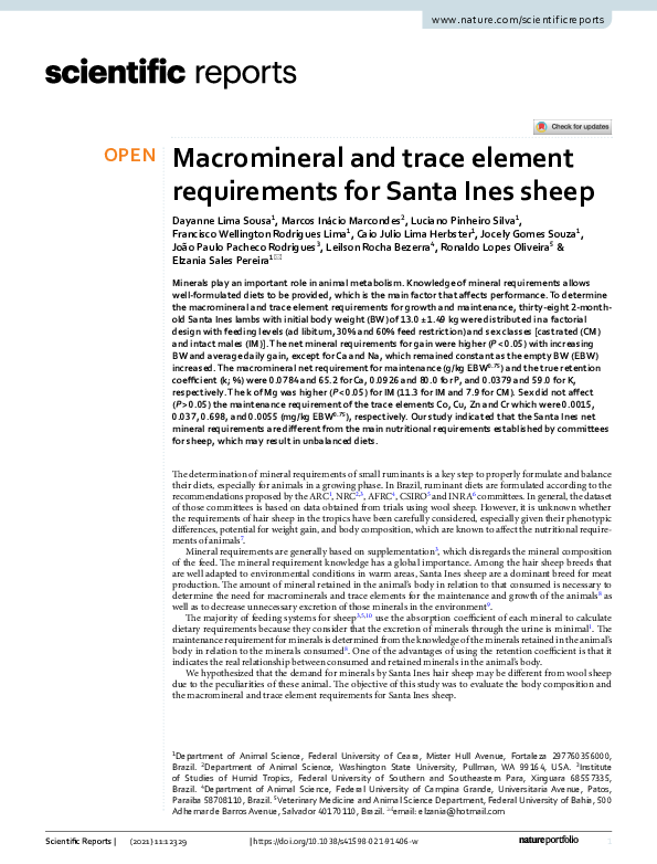 (PDF) Macromineral and trace element requirements for Santa Ines sheep