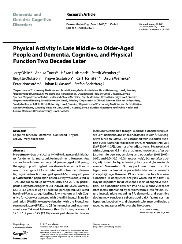(PDF) Physical Activity in Late Middle- to Older-Aged People and Dementia, Cognitive, and ...