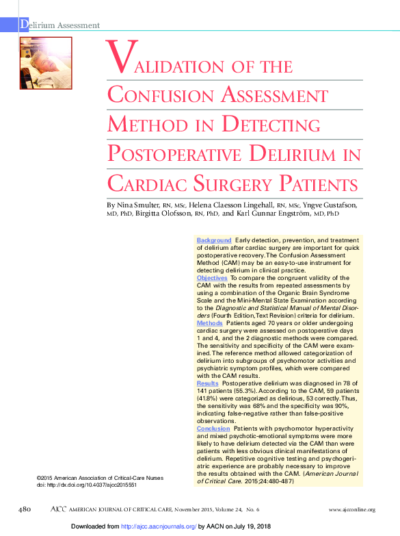 (PDF) Validation of the Confusion Assessment Method in Detecting ...