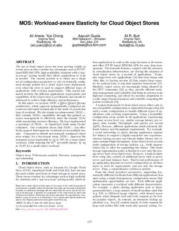 (PDF) MOS: Workload-aware Elasticity for Cloud Object Stores
