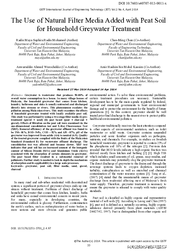 (PDF) The Use of Natural Filter Media added with Peat Soil for ...
