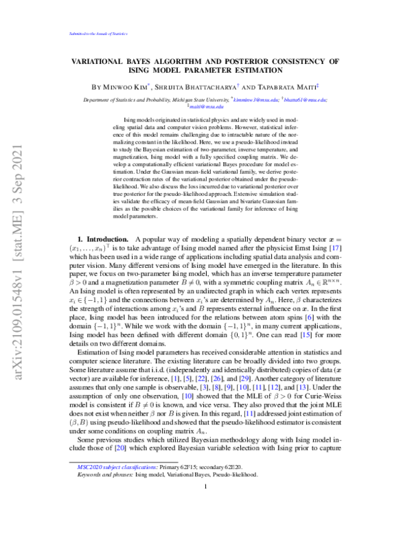 (PDF) Bayesian Estimation of Ising Model Parameters