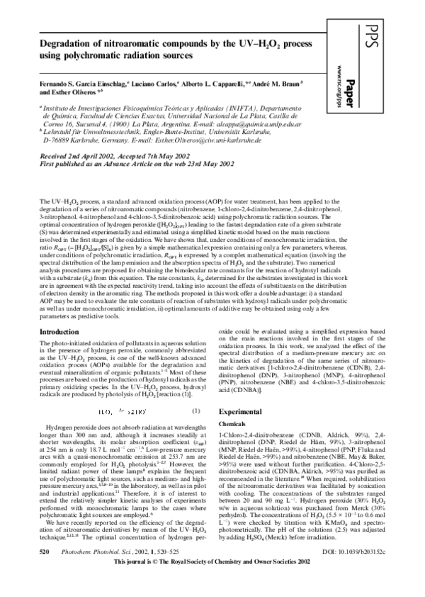 (PDF) Degradation of nitroaromatic compounds by the UV–H2O2 process ...