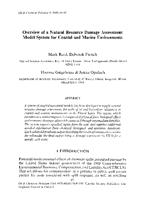 (PDF) Overview of a natural resource damage assessment model system for ...