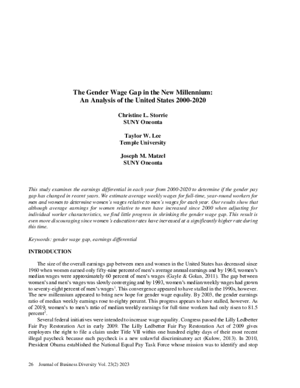 (PDF) The Gender Wage Gap in the New Millennium: An Analysis of the ...