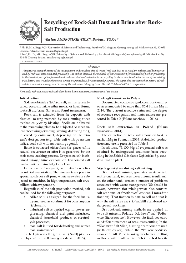 (PDF) Recycling of Rock-Salt Dust and Brine after Rock-Salt Production