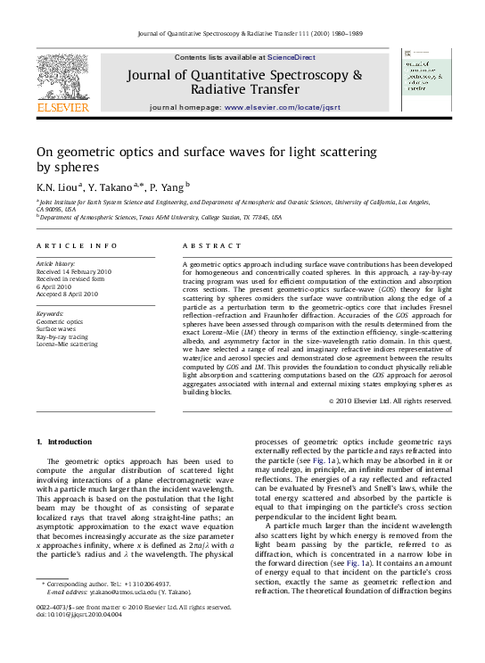 (PDF) On geometric optics and surface waves for light scattering by spheres