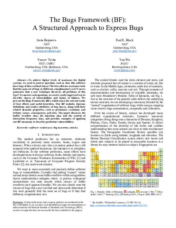 (PDF) The Bugs Framework (BF): A Structured Approach to Express Bugs
