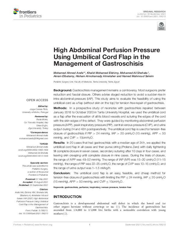 (PDF) High Abdominal Perfusion Pressure Using Umbilical Cord Flap in ...
