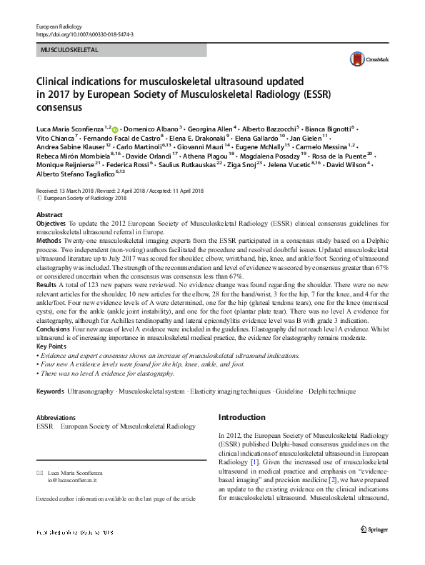 (PDF) Clinical indications for musculoskeletal ultrasound updated in ...
