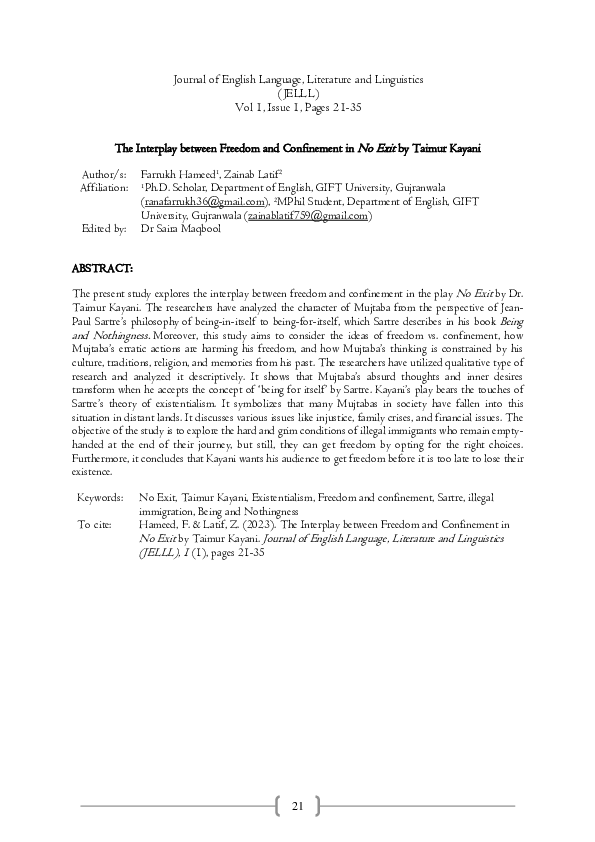 (PDF) The Interplay between Freedom and Confinement in No Exit by ...