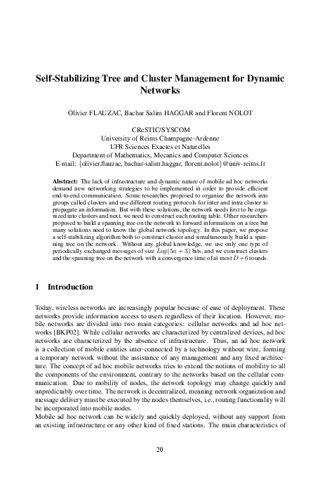 (PDF) Self-stabilizing Tree and Cluster Management for Dynamic Networks
