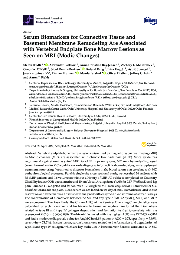 (PDF) Serum Biomarkers for Connective Tissue and Basement Membrane ...