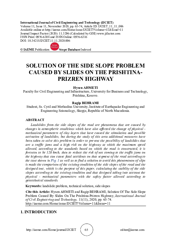 (PDF) Solution of the Side Slope Problem Caused by Slides on the Prishtinaprizren Highway ...