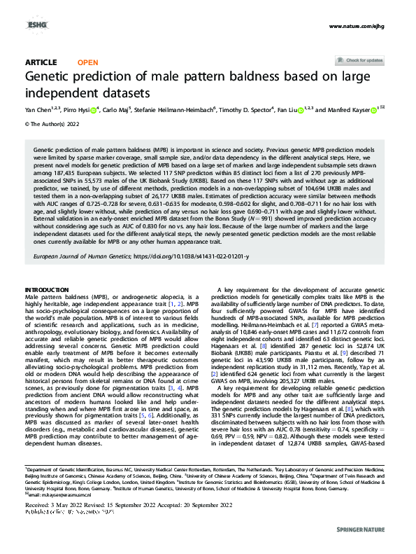 (PDF) Prediction of male-pattern baldness from genotypes