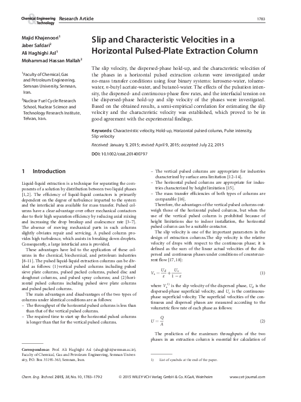 (PDF) Slip and Characteristic Velocities in a Horizontal Pulsed‐Plate ...