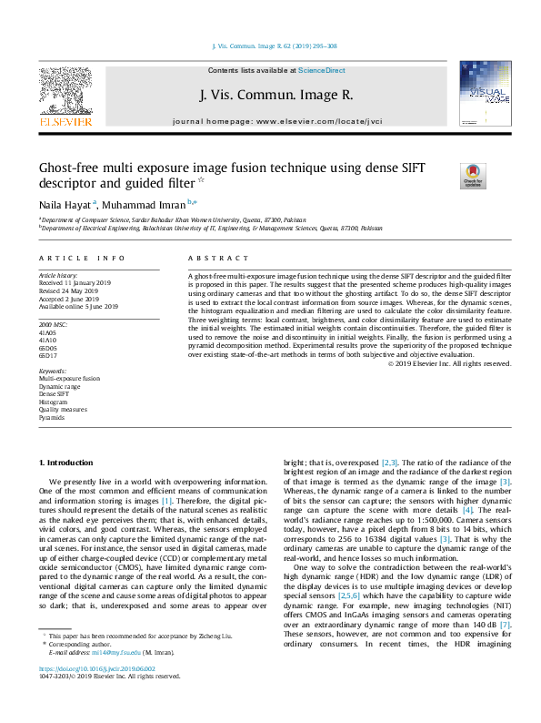 (PDF) Ghost-free multi exposure image fusion technique using dense SIFT descriptor and guided filter