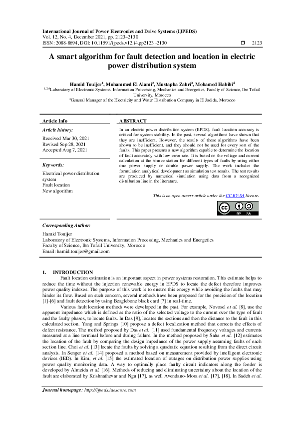 (PDF) A smart algorithm for fault detection and location in epds