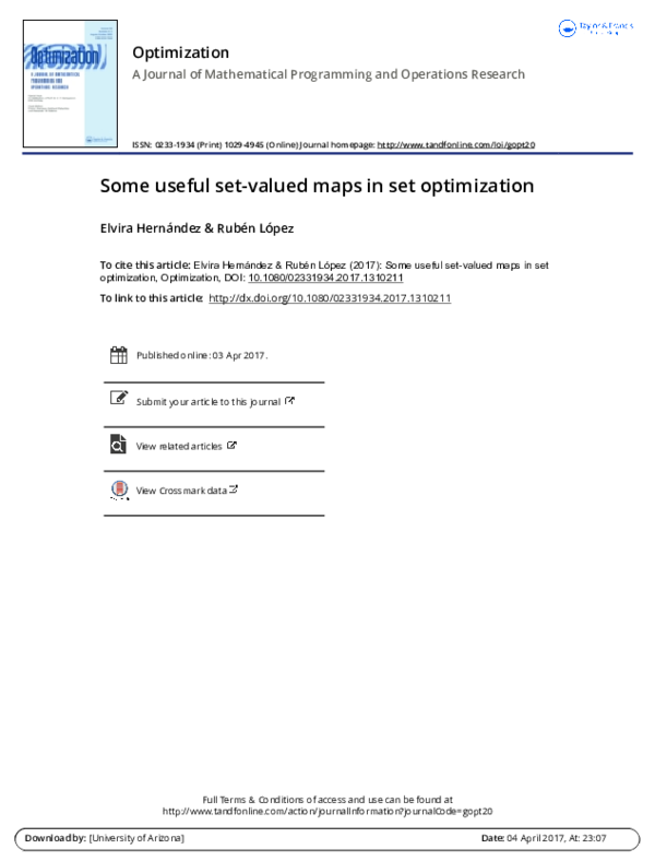 (PDF) Some useful set-valued maps in set optimization | Elvira Hernández - Academia.edu