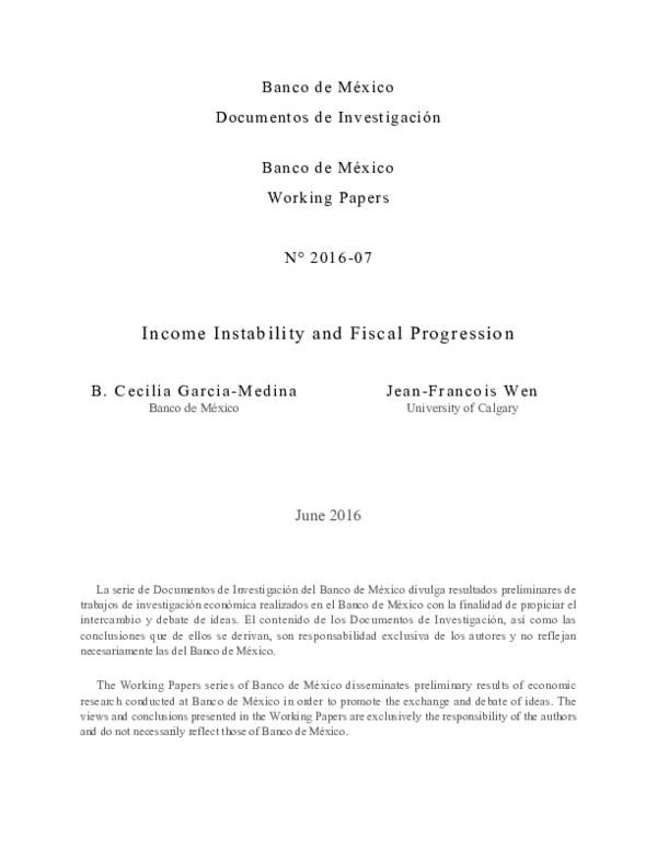 (PDF) Income Instability and Fiscal Progression