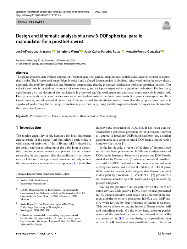 (PDF) Design and kinematic analysis of a new 3-DOF spherical parallel manipulator for a ...