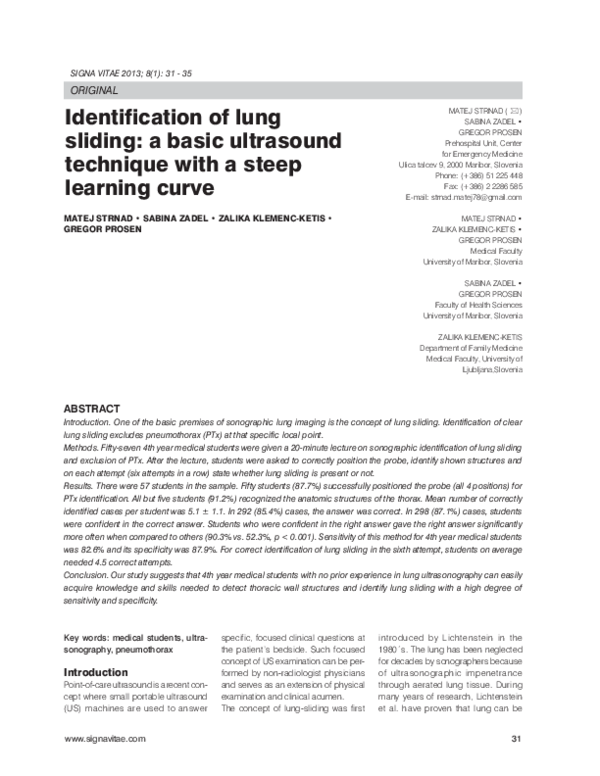 (PDF) Identification of lung sliding: a basic ultrasound technique with ...