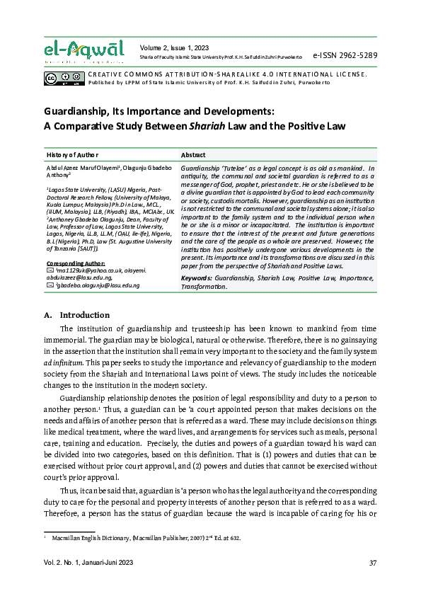 (PDF) Guardianship, Its Importance and Developments: A Comparative ...