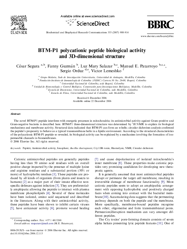 (PDF) BTM-P1 polycationic peptide biological activity and 3D ...