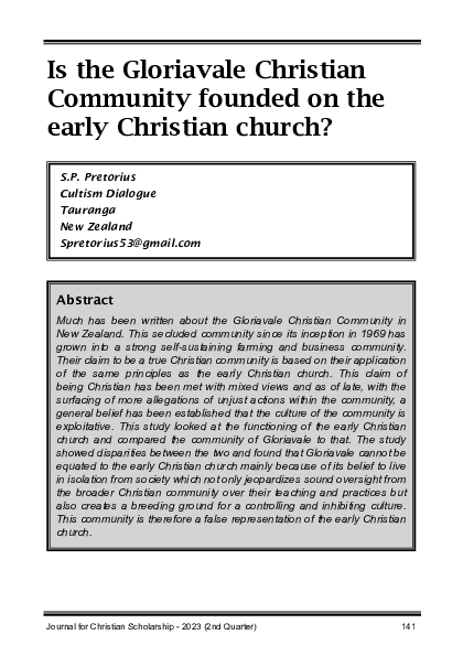 (PDF) Is the Gloriavale Christian Community founded on the early ...
