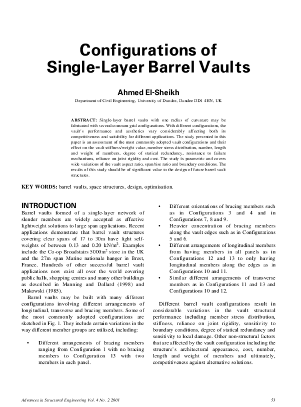 (PDF) Configurations of Single-Layer Barrel Vaults