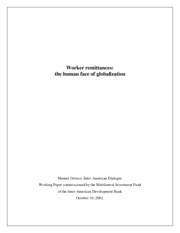 (PDF) Worker Remittances: the human face of globalization