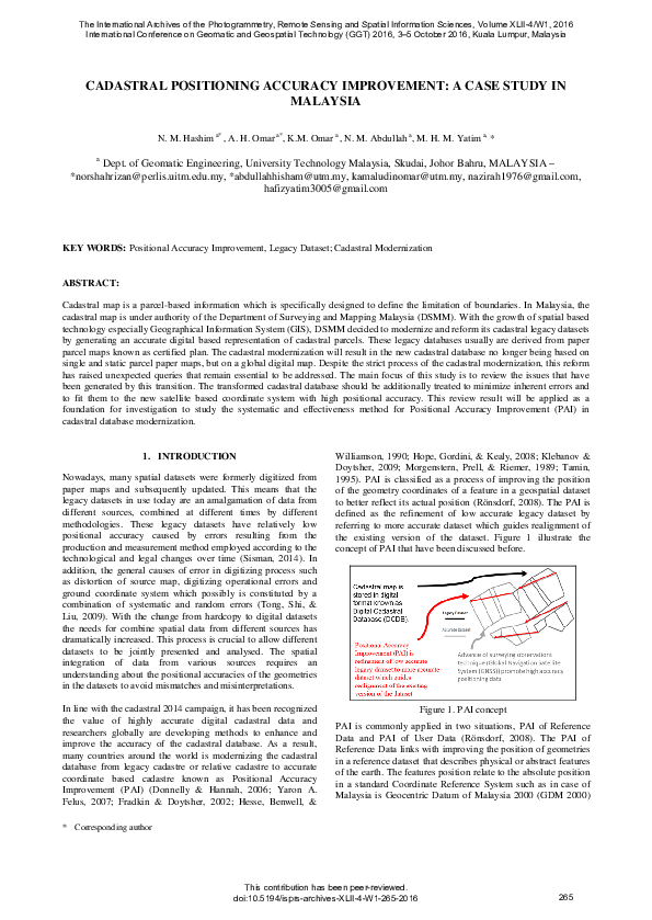 (PDF) Cadastral Positioning Accuracy Improvement: A Case Study in Malaysia