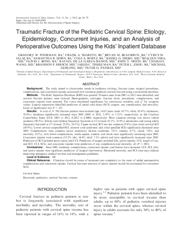 (PDF) Traumatic Fracture of the Pediatric Cervical Spine: Etiology, Epidemiology, Concurrent ...