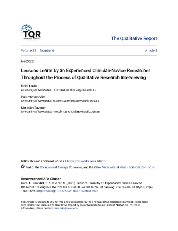 (PDF) Lessons Learnt by an Experienced Clinician-Novice Researcher ...