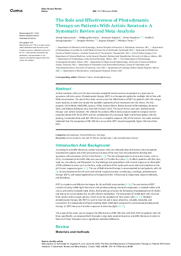 Pdf The Role And Effectiveness Of Photodynamic Therapy On Patients