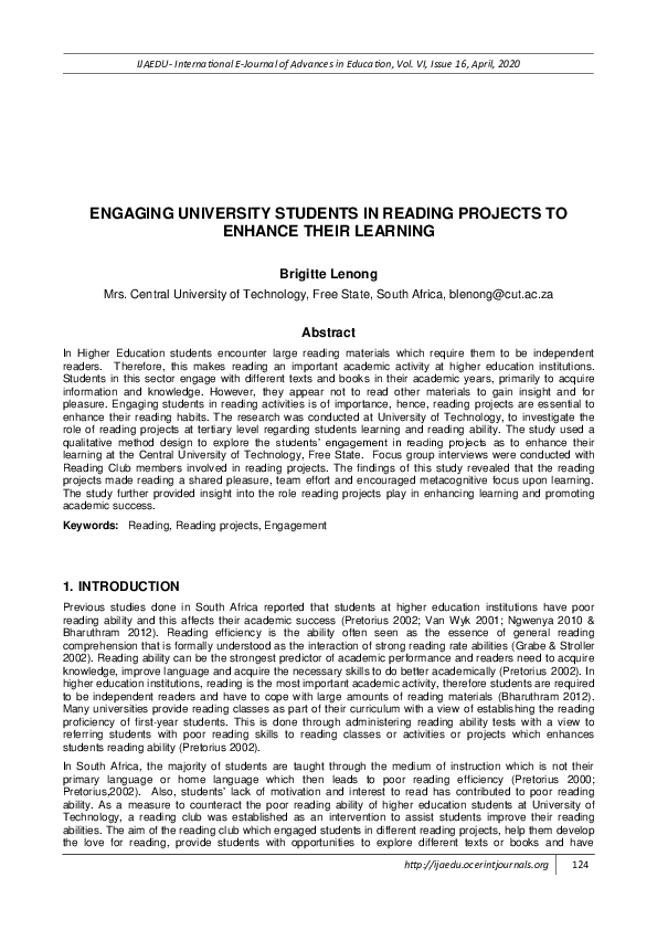 (PDF) Engaging University Students in Reading Projects to Enhance Their ...