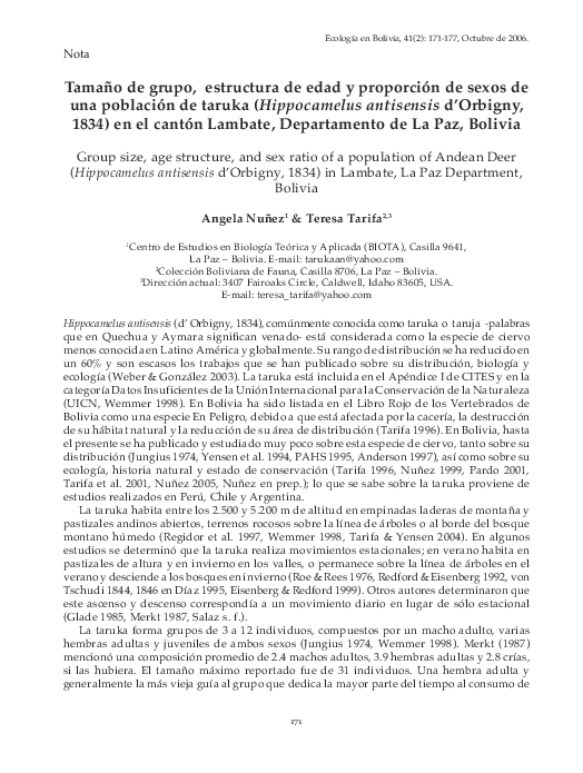 (PDF) Tamaño de grupo, estructura de edades y proporción de sexos de una población de taruka ...
