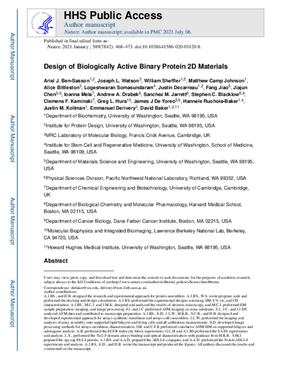(PDF) Design of biologically active binary protein 2D materials